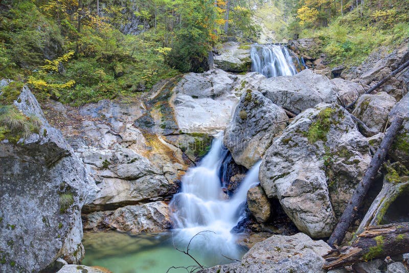 Valley with Watercourse and Waterfalls in Autumn Stock Photo - Image of ...