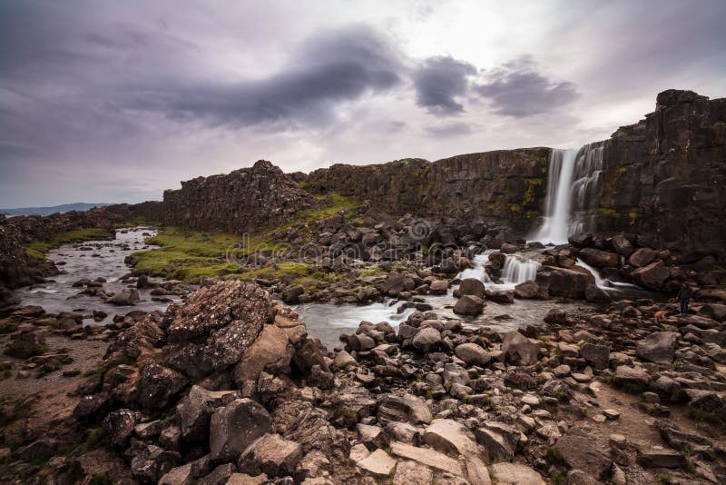 Valley with Waterfall in Iceland Stock Image - Image of outdoor ...