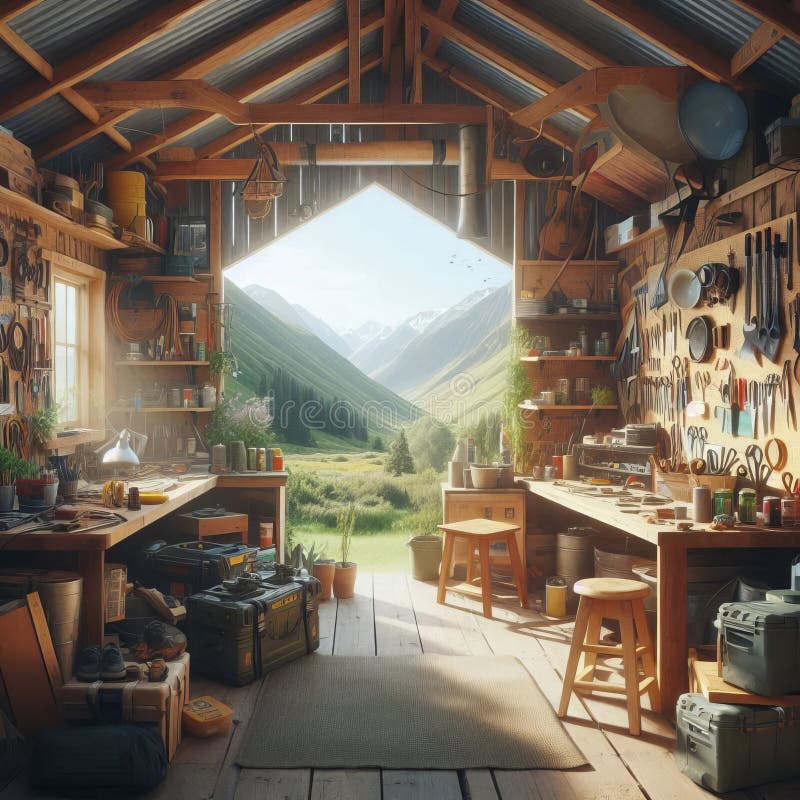 The Valley Workshop a Room with a Beautiful Valley View Filled W Stock ...
