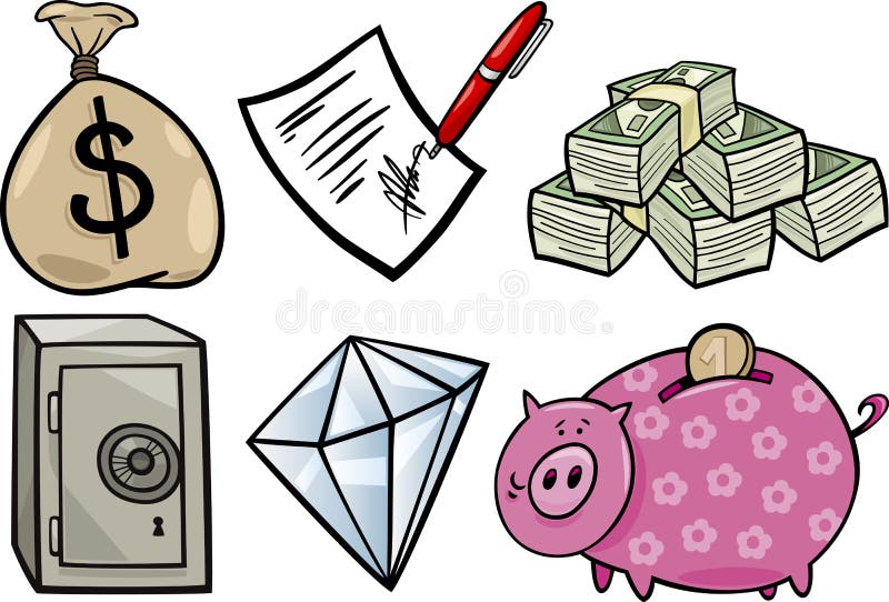 Valuable Objects Cartoon Illustration Set Stock Vector - Illustration ...