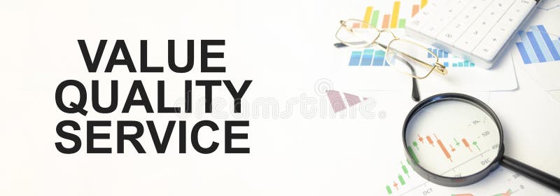 Value Quality Service Words with Office Supplies Stock Image - Image of ...