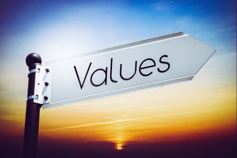 Core Values, Integrity, Ethics - Wooden Signpost, Roadsign with Three ...