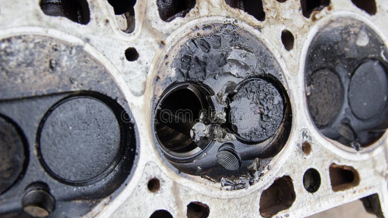 The Valve in the Cylinder Head of the Car is Broken Stock Image - Image ...