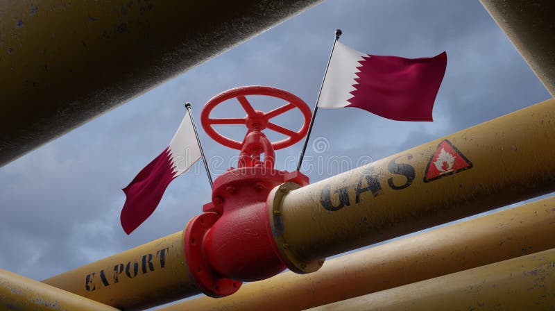 Valve on the Main Gas Pipeline Qatar, Pipeline with Flags Qatar, Pipes ...