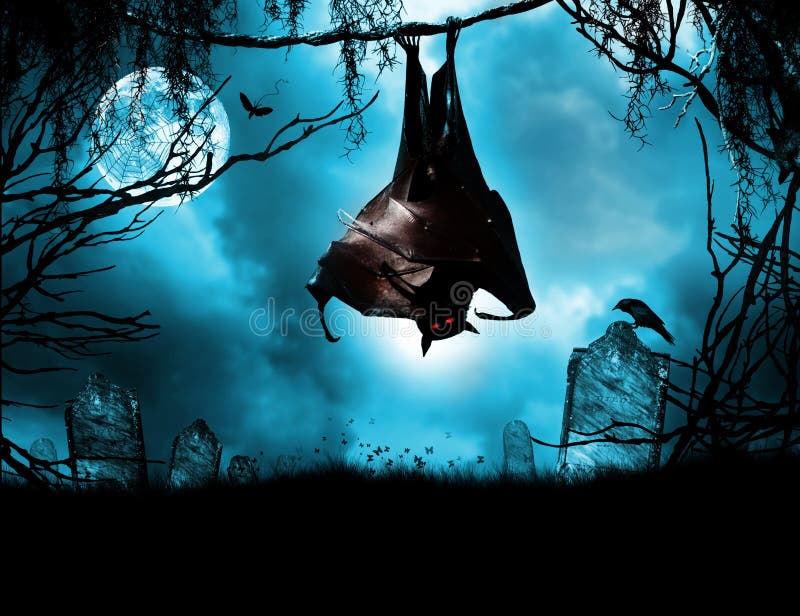Vampire Bat Hanging Over Grave Stock Image - Image of hanging, stones ...