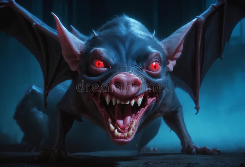 Vampire Bat, Red Eyes, Biting Pig S Body Stock Illustration ...