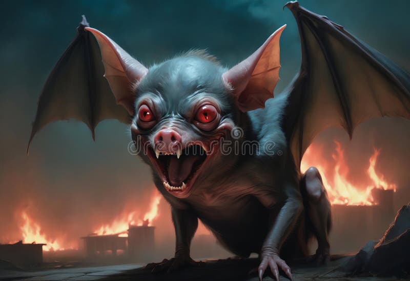 Vampire Bat, Red Eyes, Biting Pig S Body Stock Illustration ...
