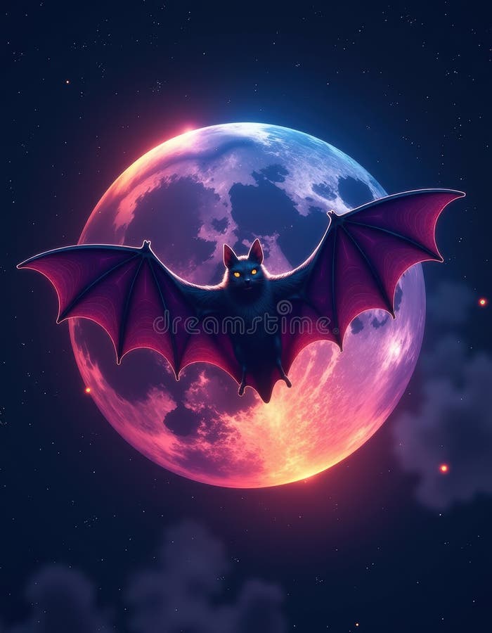 Vampire Bat Soaring before the Blood Moon Stock Illustration ...