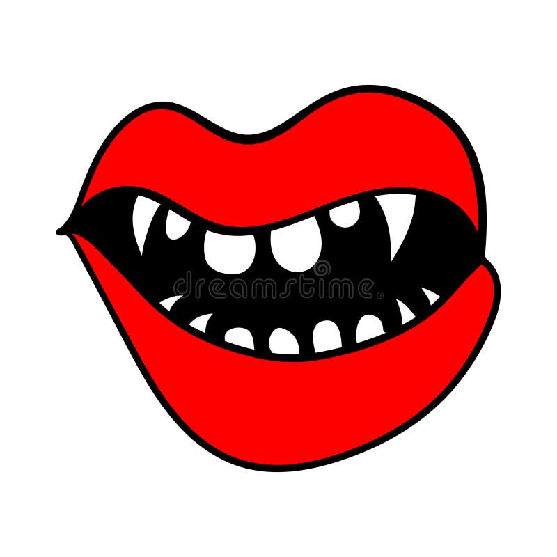 Vampire Bite and Kiss Illustration. Red Lips with Vampire Teeth ...