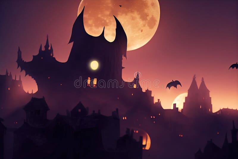 Vampire Castle with Bats in the Cemetery Stock Illustration ...