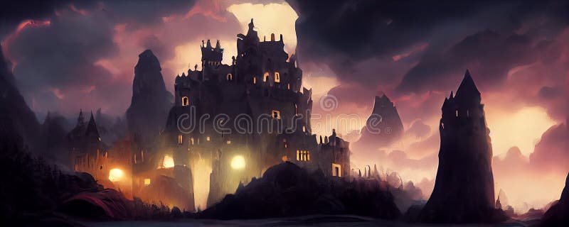 Vampire Castle Inside the Castle Window Ghibli Epic Stock Illustration ...