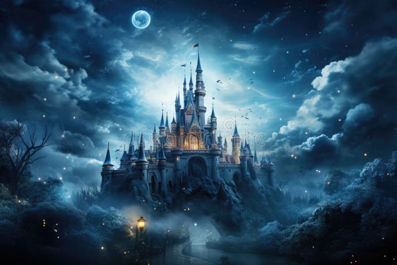 Vampire Castle with a Landscape of Trees, Foggy, in the Night. by ...