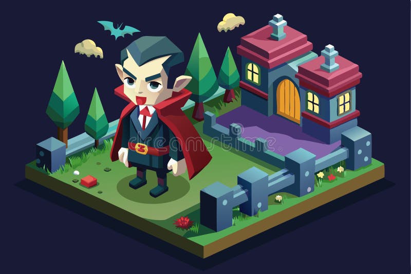 A Vampire Character Stands Confidently in a Dark, Enchanted Landscape ...