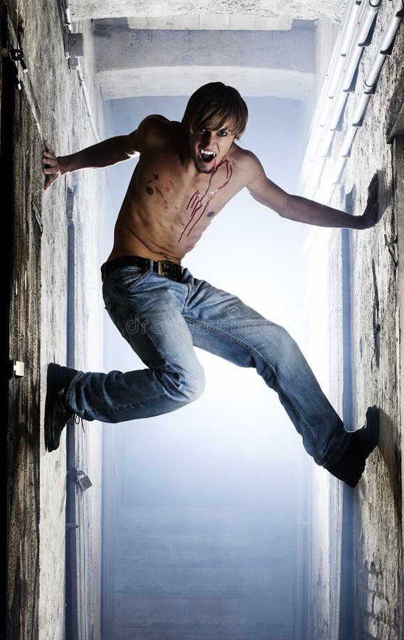 Vampire Climbing Up the Walls Stock Image - Image of danger, naked ...