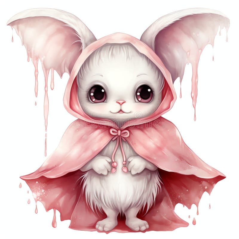 Vampire Cute Bunny with Cape and Fangs Pink Cute Bunny Watercolor Stock ...