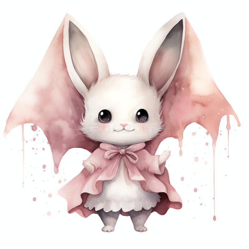 Vampire Cute Bunny with Cape and Fangs Pink Cute Bunny Watercolor Stock ...