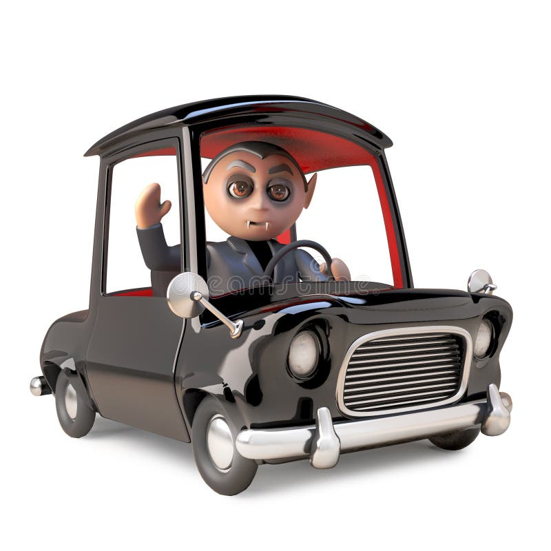 Vampire Dracula Character in 3d Waves Cheerfully As he Drives His Car ...