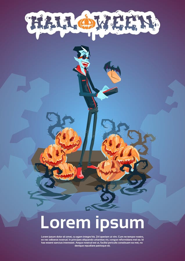 Vampire Dracula Using Cell Smart Phone Halloween Greeting Card Banner ...