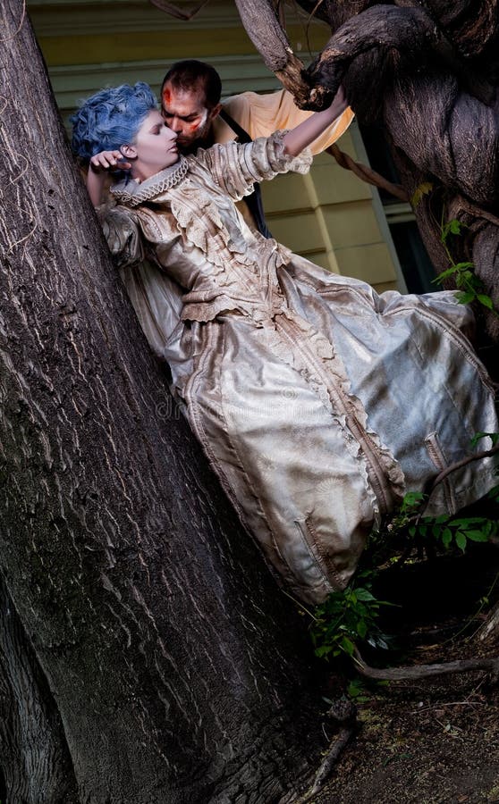 Vampire Embracing Medieval Woman Stock Photo - Image of demon, embrace ...