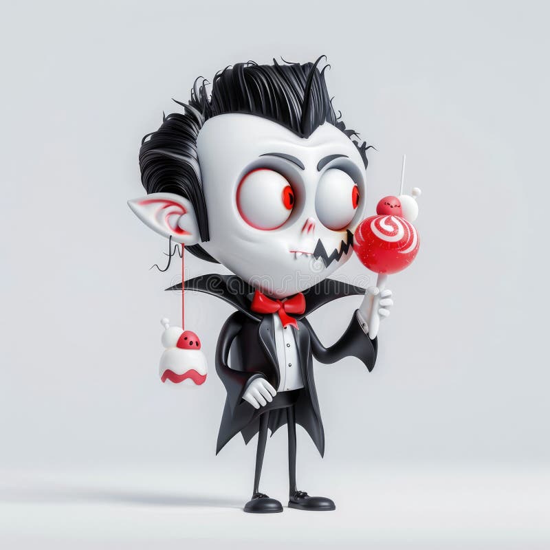 Vampire Enjoying Candy in 3D Render Style on White Background ...