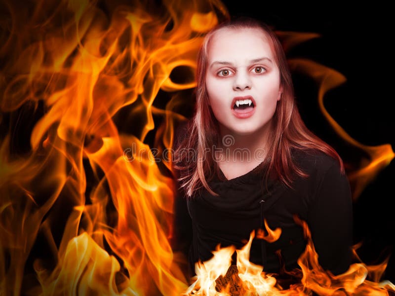 Vampire on fire stock photo. Image of femininity, attractive - 37853636