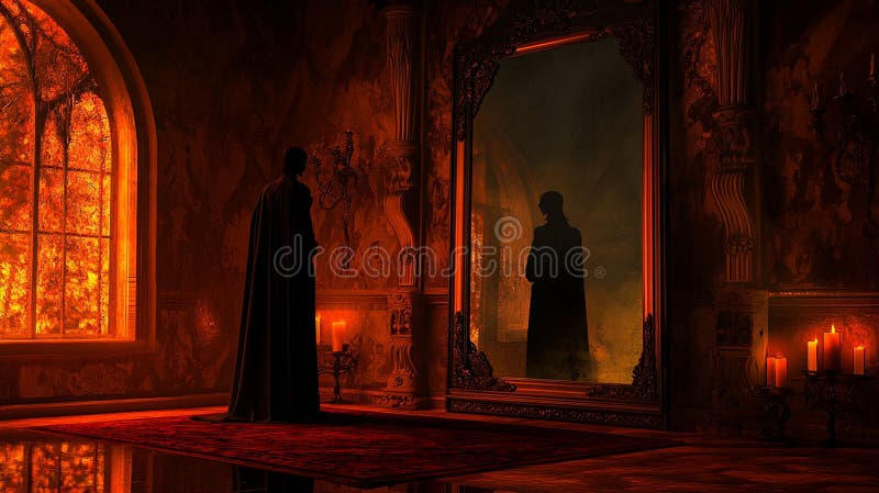 Vampire Reflection in a Moonlit Mirror Stock Illustration ...