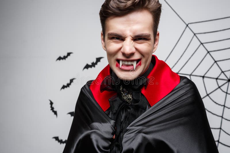 Vampire Halloween Concept - Portrait of Angry Caucasian Vampire ...