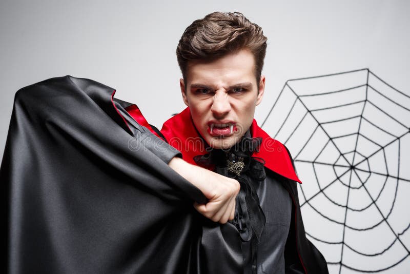 Vampire Halloween Concept - Portrait of Angry Caucasian Vampire ...