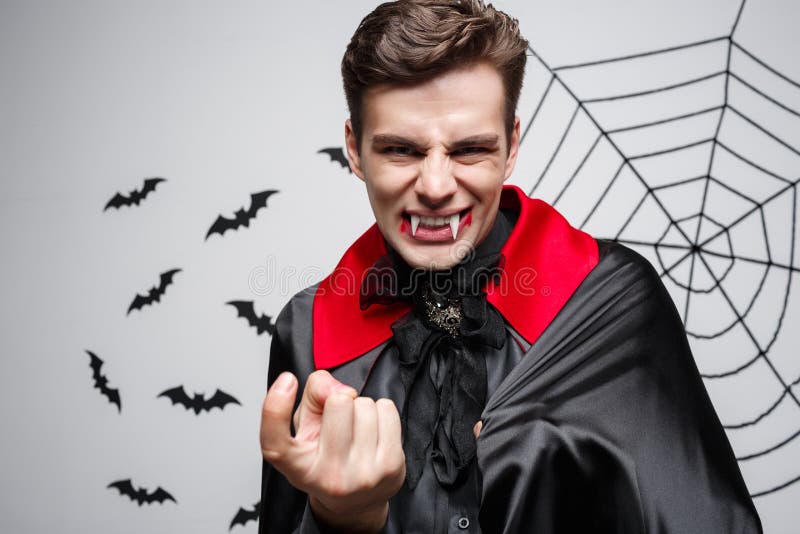 Vampire Halloween Concept - Portrait of Angry Caucasian Vampire ...