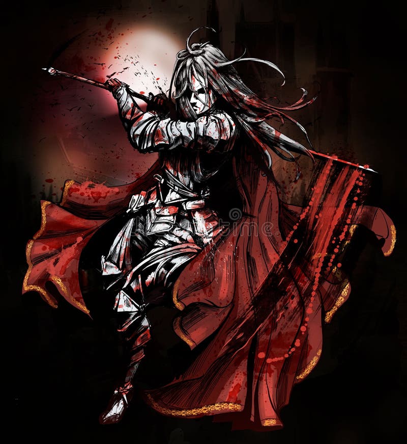 Female Knight with Sword Attacks Stock Illustration - Illustration of ...