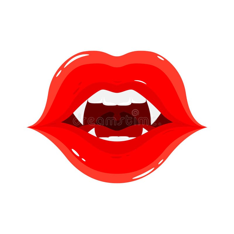 Red Female Lips with Vampire Fangs Stock Vector - Illustration of ...