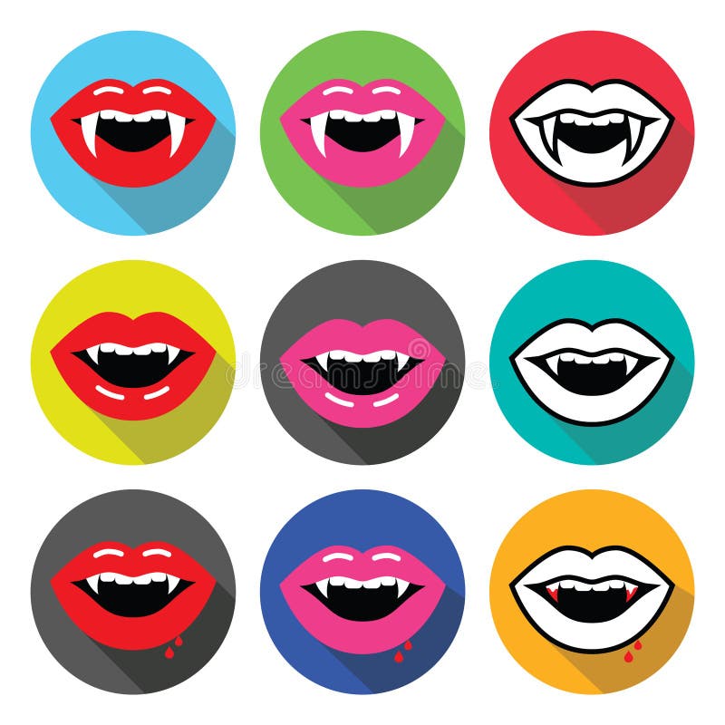 Vampire Mouth, Vampire Teeth Vector Flat Design Icons Set Stock Vector ...