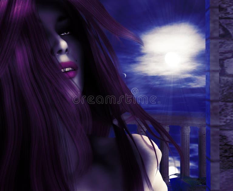 Vampire on night balcony stock illustration. Illustration of lady ...