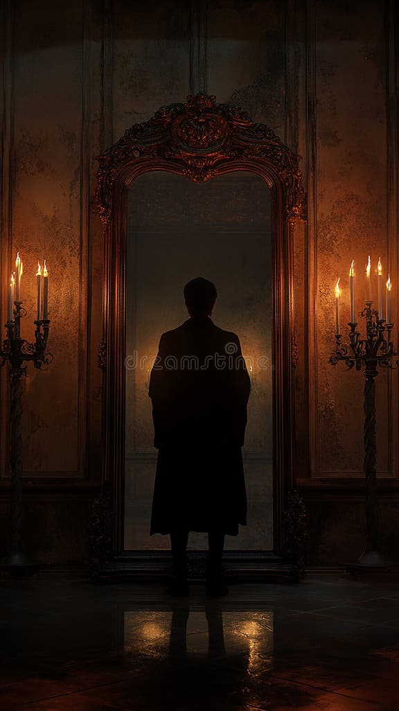 Vampire Reflection in a Moonlit Mirror Stock Illustration ...