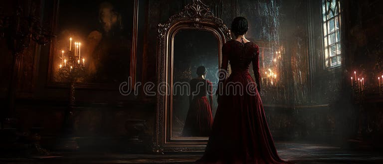 Vampire Reflection in a Moonlit Mirror Stock Illustration - Illustration of foreboding, visible ...