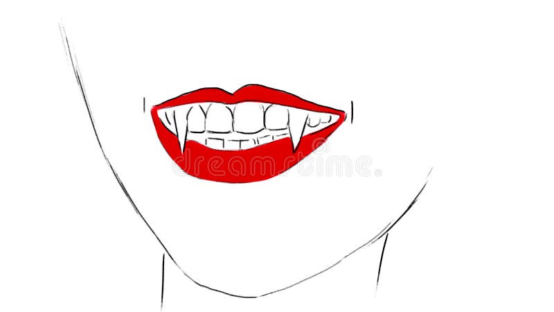 Hand-drawn Animation: Close-up Smile with Vampire Fangs Stock Footage ...