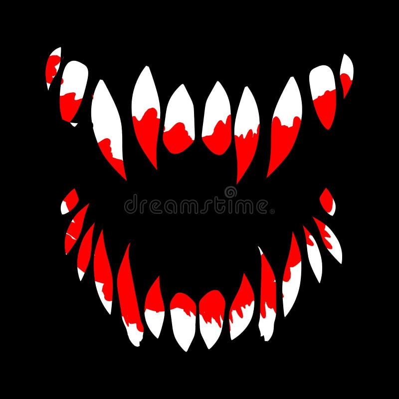 Vampire Teeth in Blood Vector Illustration Isolated on Black Background ...