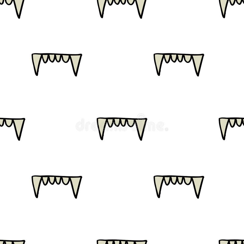Vampire Teeth Seamless Doodle Pattern, Vector Illustration Stock ...