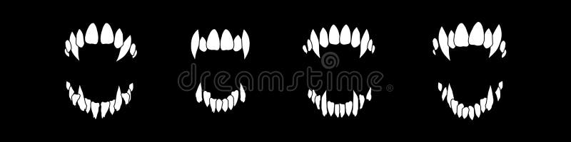 Vampire Teeth Vector Isolated on Black Background. Halloween Set. Stock ...