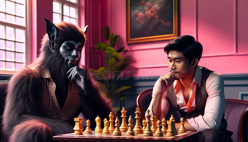 A Vampire and a Werewolf Play Chess. AI Generated. Stock Illustration ...