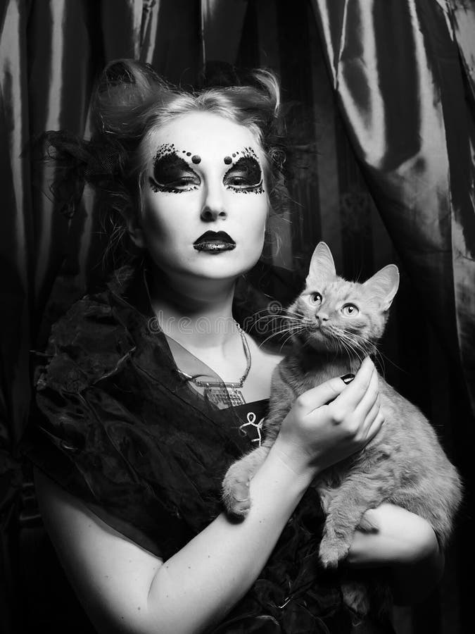 Vampire woman with cat stock image. Image of blue, beauty - 68772637
