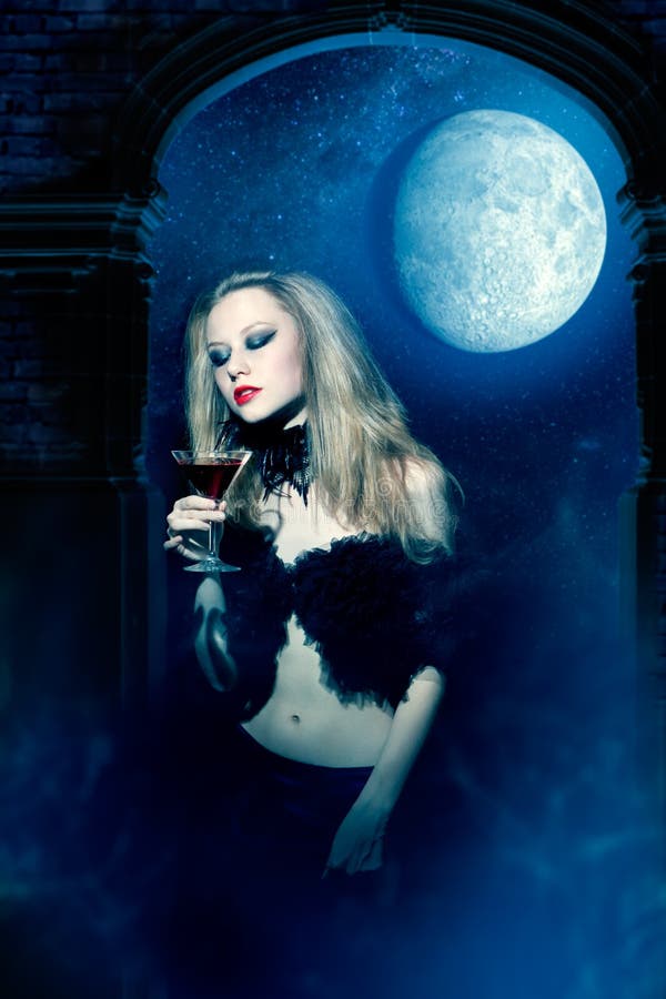 Vampire Woman with Glass of Wine Stock Photo - Image of hair, beauty ...