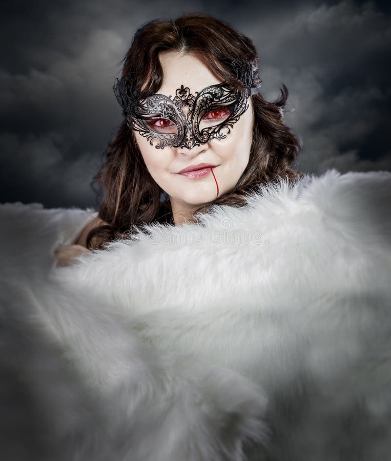 Vampire Woman with Venetian Mask and White Stole Stock Image - Image of ...