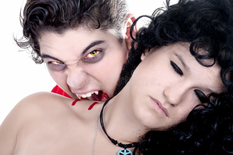 Vampiro Che Morde La Sua Donna Fotografia Stock - Immagine di orli ...