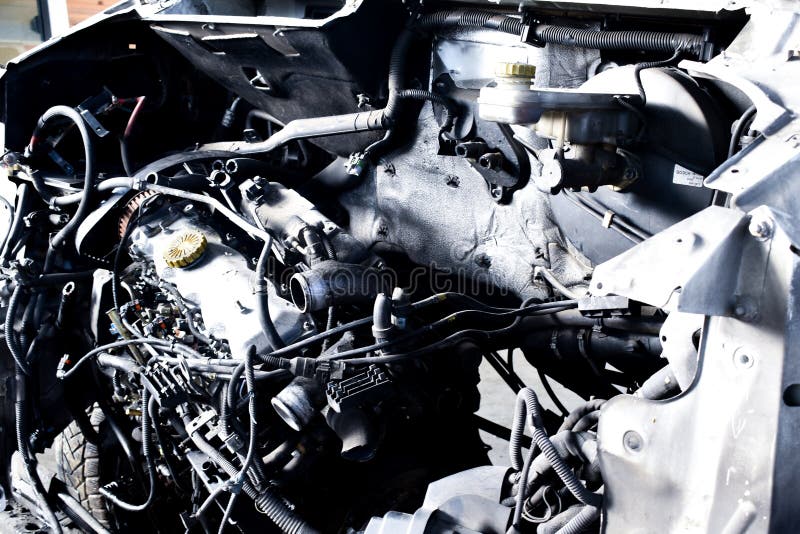 Van Auto Disassembled Engine in Mechanical Workshop Stock Image - Image ...