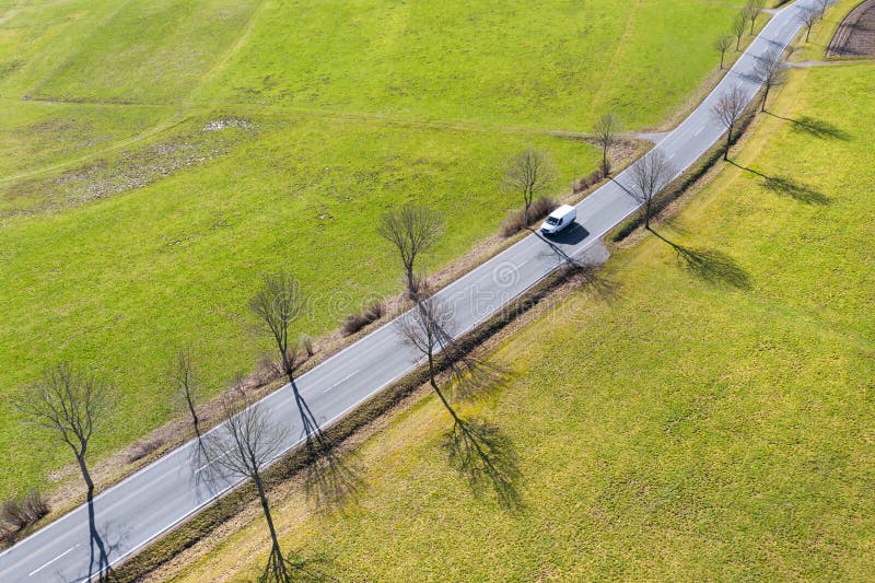 Van on an Avenue from Above in the Sun Stock Image - Image of shadow ...