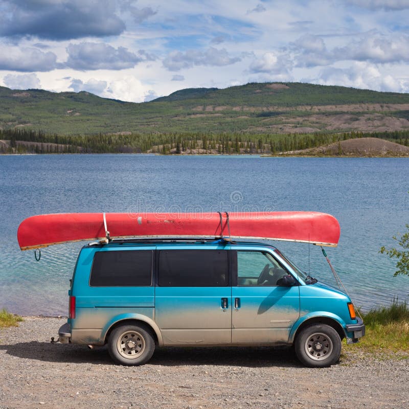 Van with Canoe stock photo. Image of blue, roof, natural - 16197476