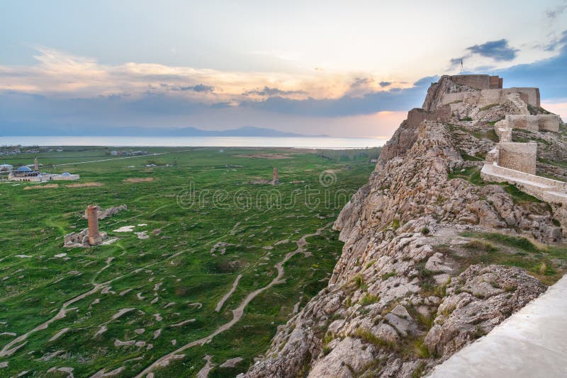 Van Castle on Sunset. Turkey Stock Photo - Image of lake, orange: 122571530