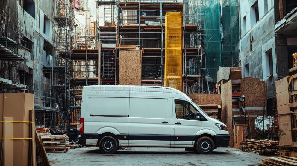 Van in Construction Site in City Stock Illustration - Illustration of ...