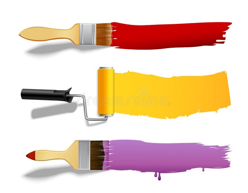 Verfborstel En Verfrol En Verfbanners. Vector Illustratie ...